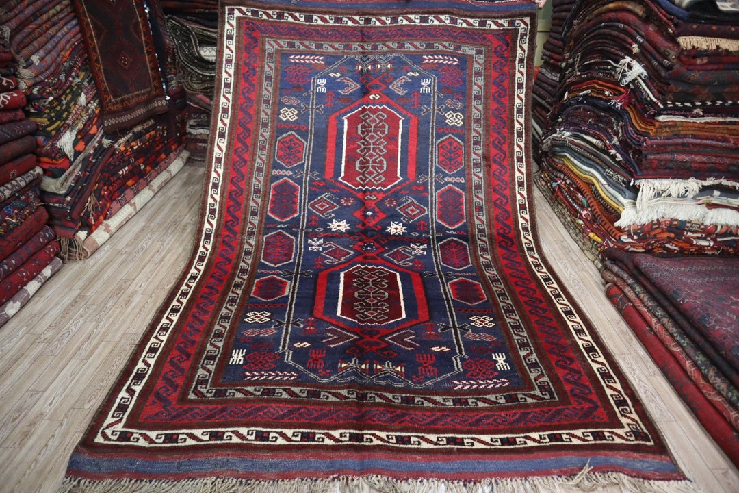 4'10x7'7 Antique Vintage Taimani Rug, Vintage Handmade High Pile Wool ...