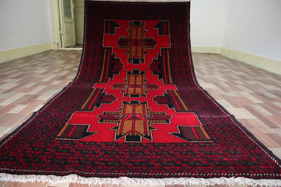 Afghan Tribal Baluchi Rug 3'7x6'11 Feet Vintage Handmade Baluchi Area ...