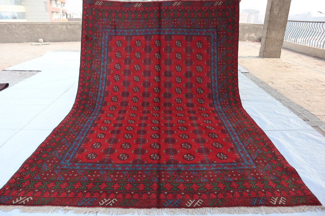 Red Akhcha Handmade Rug 6'8x9'7 Afghan Brand New Rug, Multiple Colorful ...