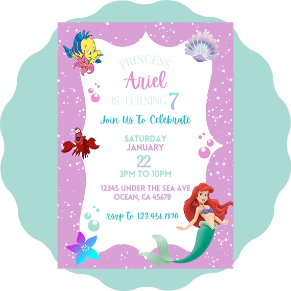 Little Mermaid Printable Party Invitations Digital Editable Mermaid