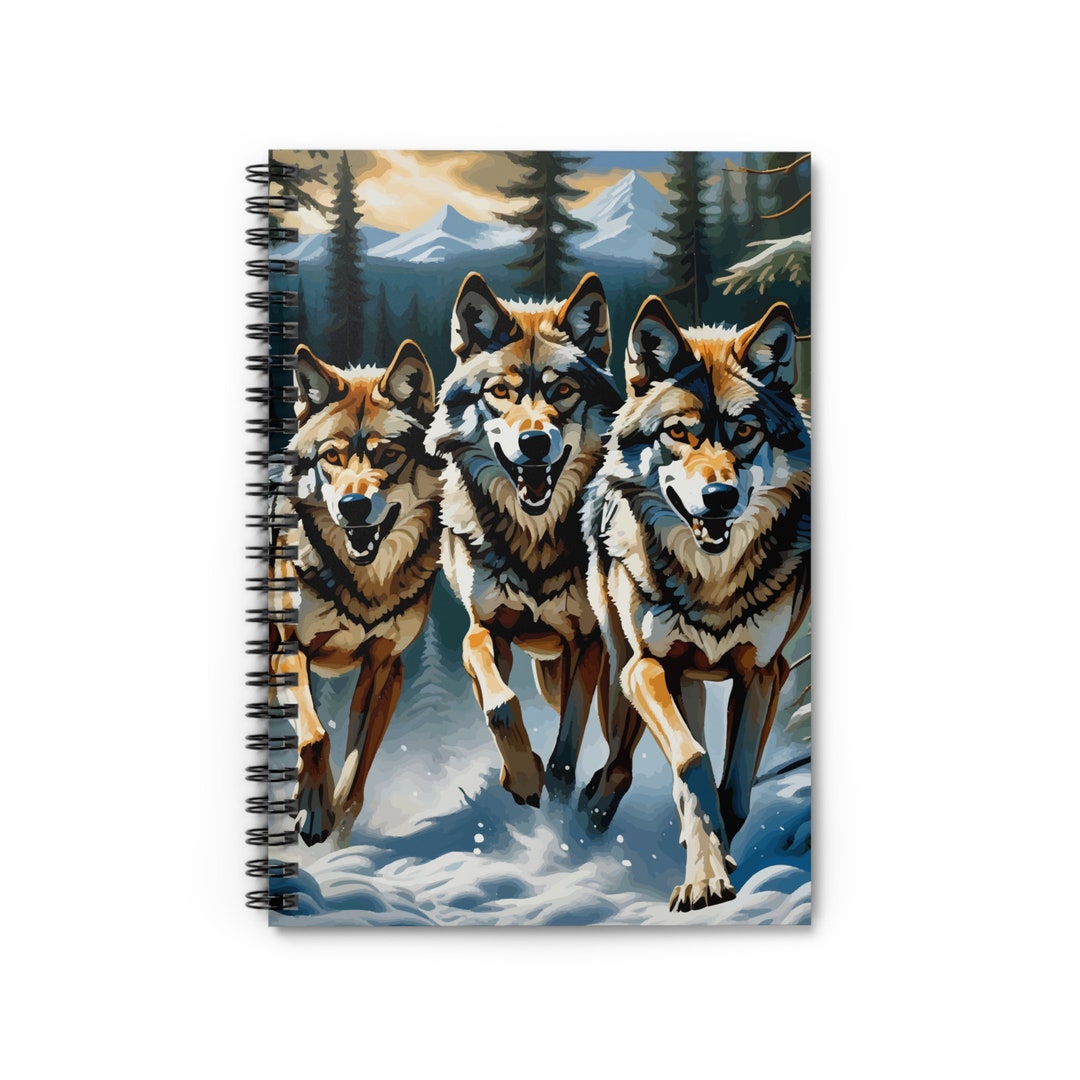 Wolf Pack Spiral Notebook: Wolves Running in a Serene Forest Scene ...