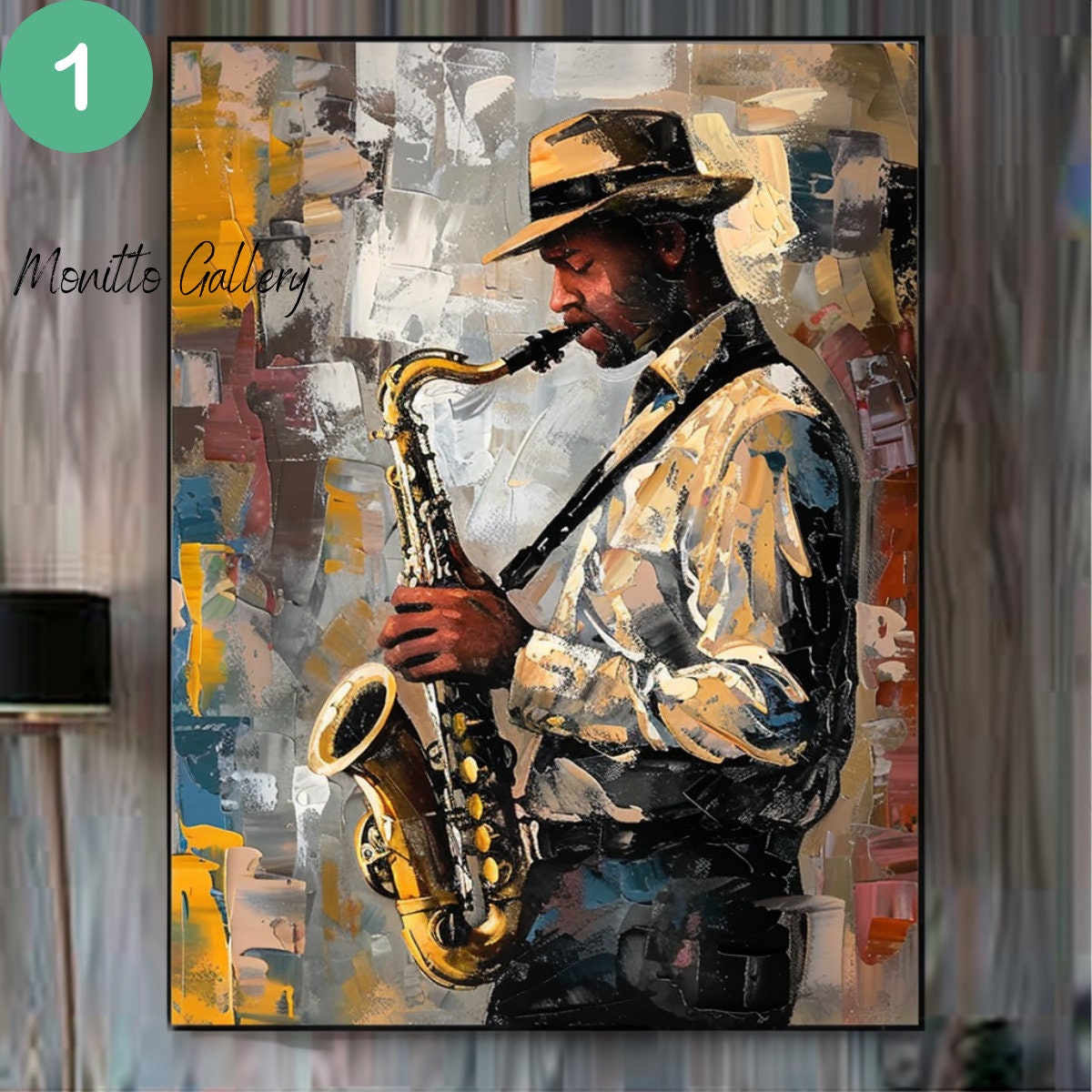 Saxophone Player Canvas Wall Art Jazz Saxophone Painting of Jazz Player ...