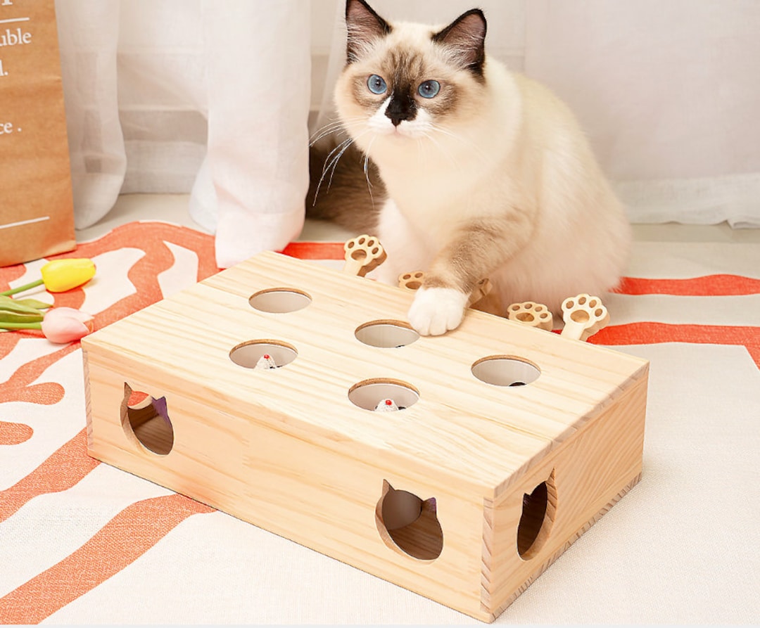 Whack a Mole Cat Toys Interactive Box Mice Large Kitten Solid Wood Toys ...