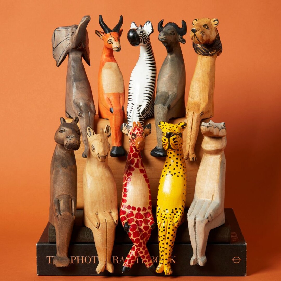 Sitting Safari Painted Wood Animals Set - Etsy