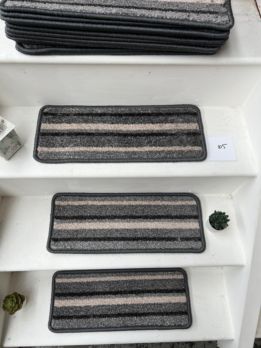 14 Striped Open Plan Carpet Stair Treads Funky Silver Grey 14 Large ...