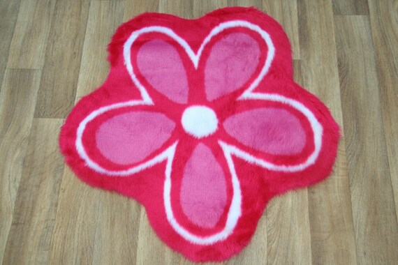 Kids Pink Flower Rug 70cm X 70cm Fluffy Pink Kids Bedroom Rug - Etsy UK