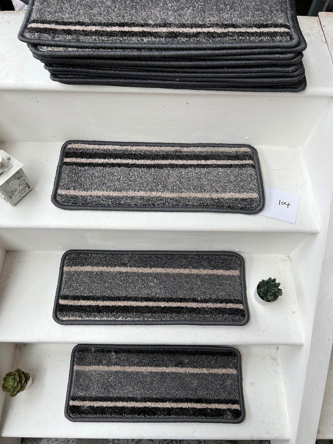 14 Striped Open Plan Carpet Stair Treads Funky Silver Grey 14 Large ...