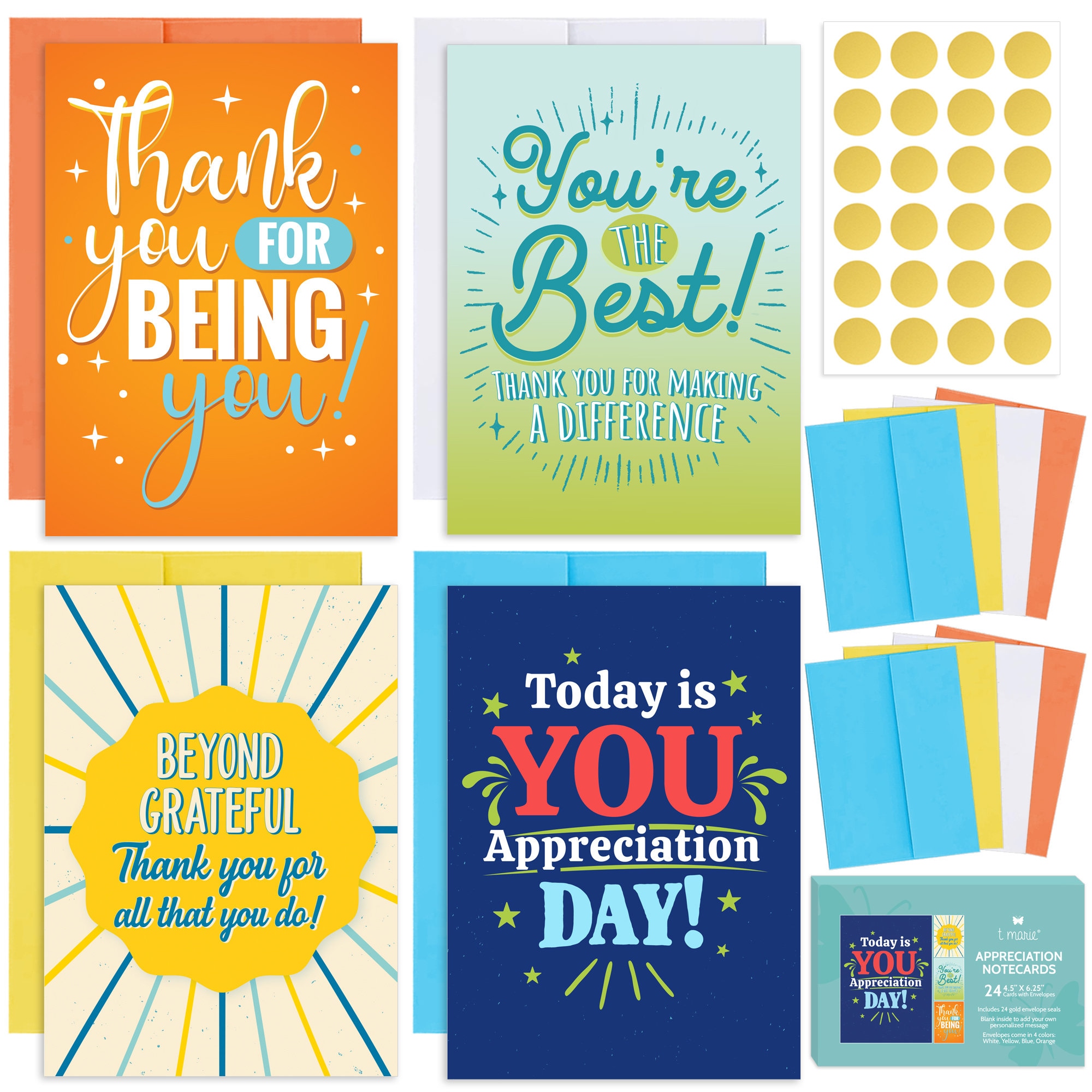 24 Appreciation Cards With Colorful Envelopes and Gold Stickers - Team ...