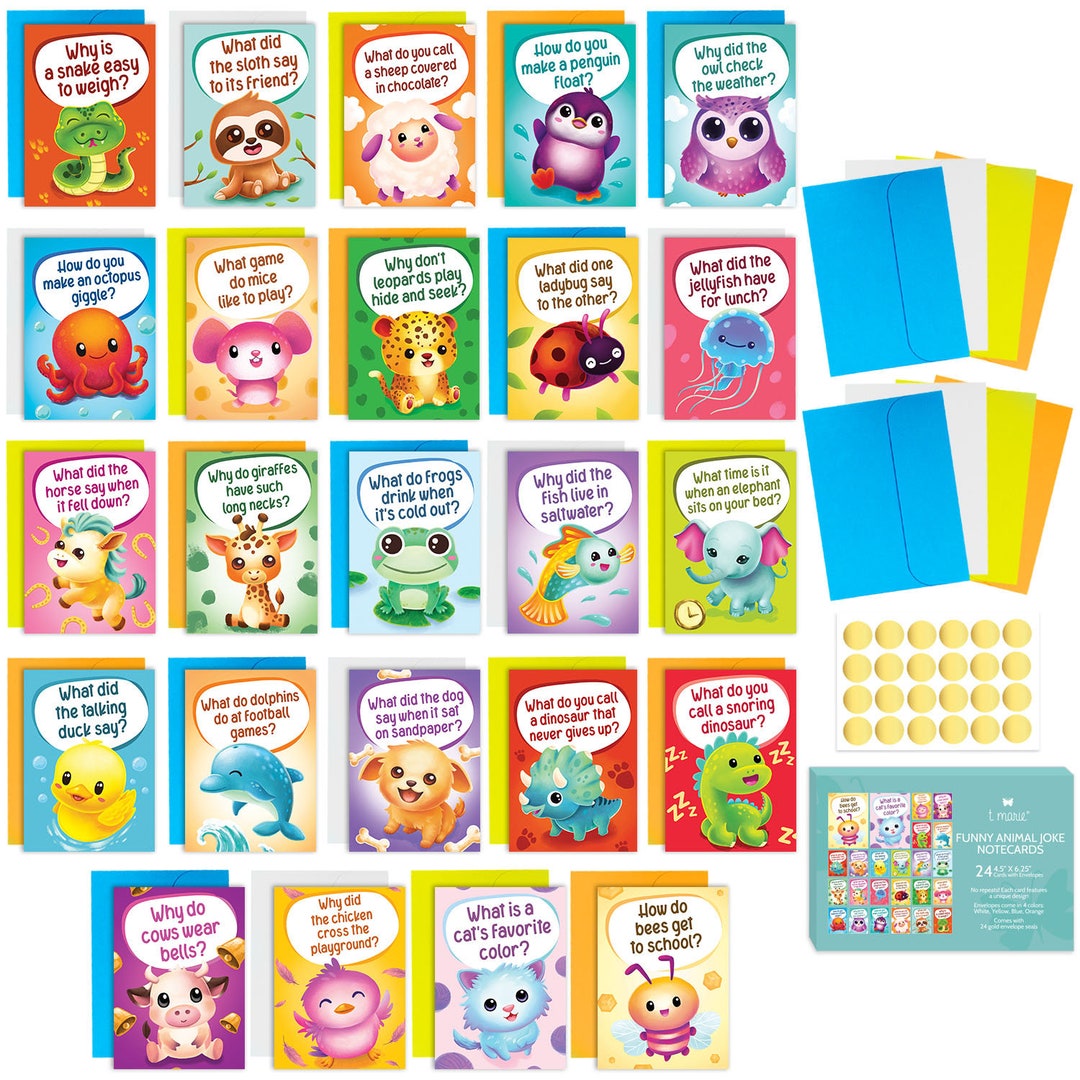 24 Colorful Animal Joke Notecards - Ideal for Friends, Family, Kids ...