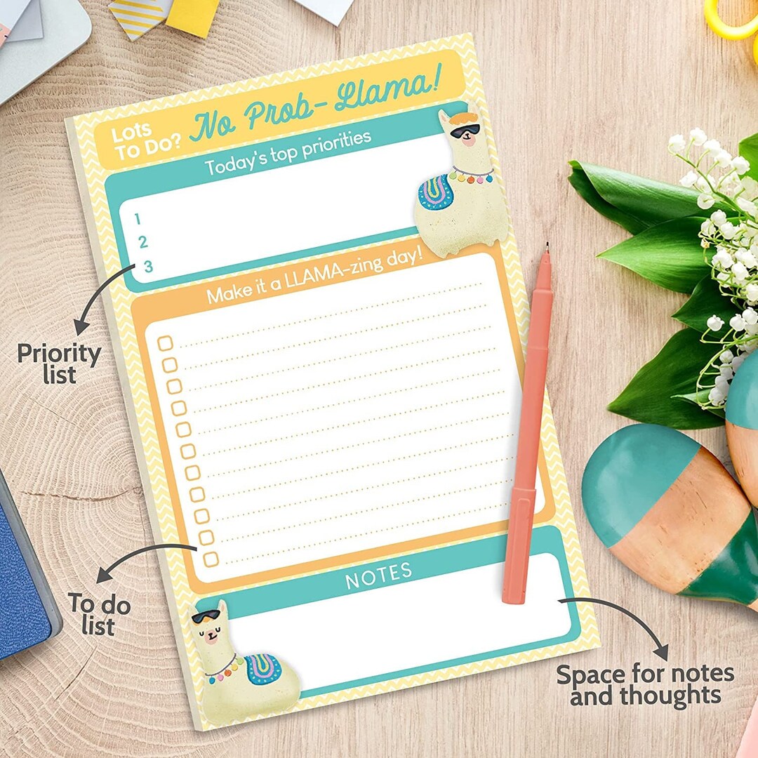 Llama to Do List Notepad 50 Sheets 5.5 X 8.5 Daily Organizer Checklist ...