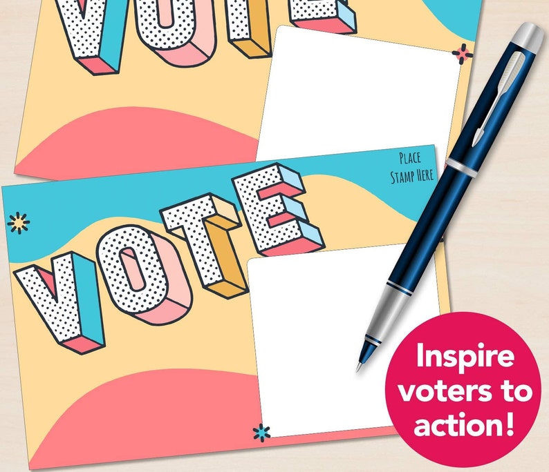 100 Bulk Voter Postcards 4x6” - Fun Colorful Vote Design With Blank ...