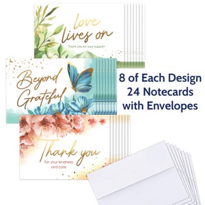 24 Funeral Thank You Cards With Message Inside - 4.5 X 6.25” Gold Foil ...