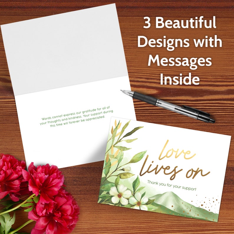 24 Funeral Thank You Cards With Message Inside - 4.5 X 6.25” Gold Foil ...