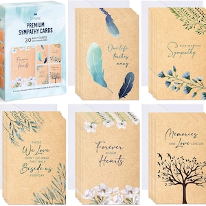 30 Sympathy Cards Assortment Box With Envelopes - 4x6” Kraft Style Bulk ...