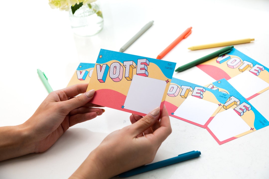 100 Bulk Voter Postcards 4x6” - Fun Colorful Vote Design With Blank ...