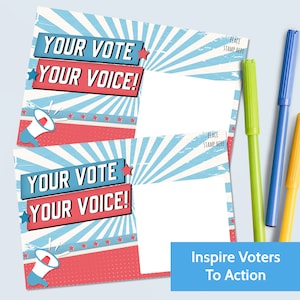 100 Bulk Voter Postcards 4x6” - Your Vote Your Voice, Red, White and ...