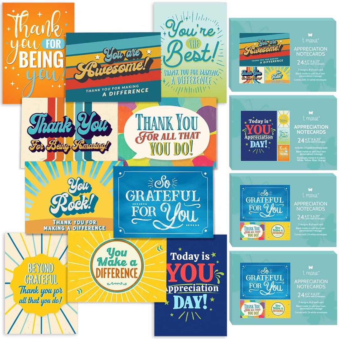 96 Appreciation Cards With Envelopes - Team Gifts, Teacher Gifts Bulk ...