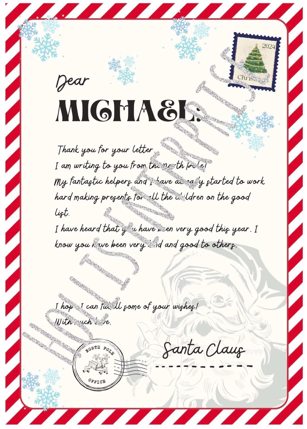 Thank You Letter From Santa Personalised Christmas Letter Printable ...