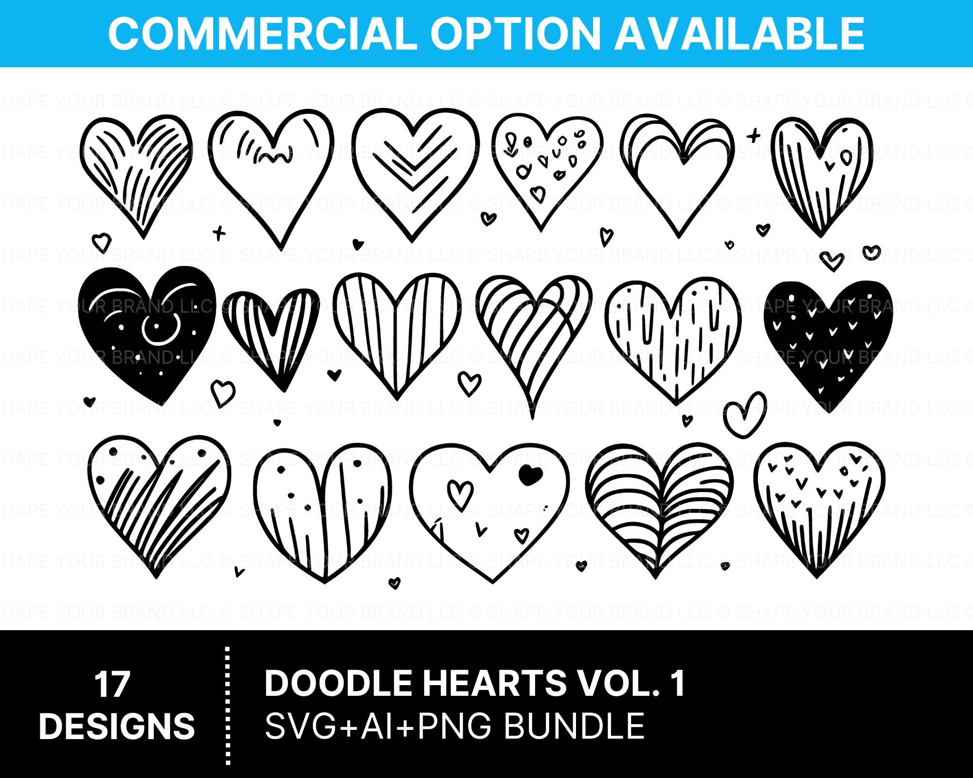 Doodle Heart SVG Bundle, Doodle Png File, Hand Drawn Heart Svg, Open ...