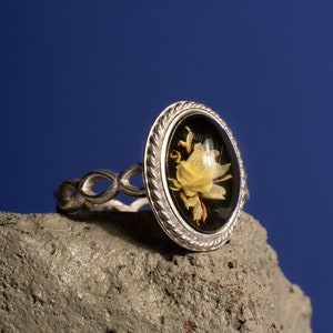 Rose Intaglio Amber Silver Ring, Silver Engagement Ring, Daintys Amber ...