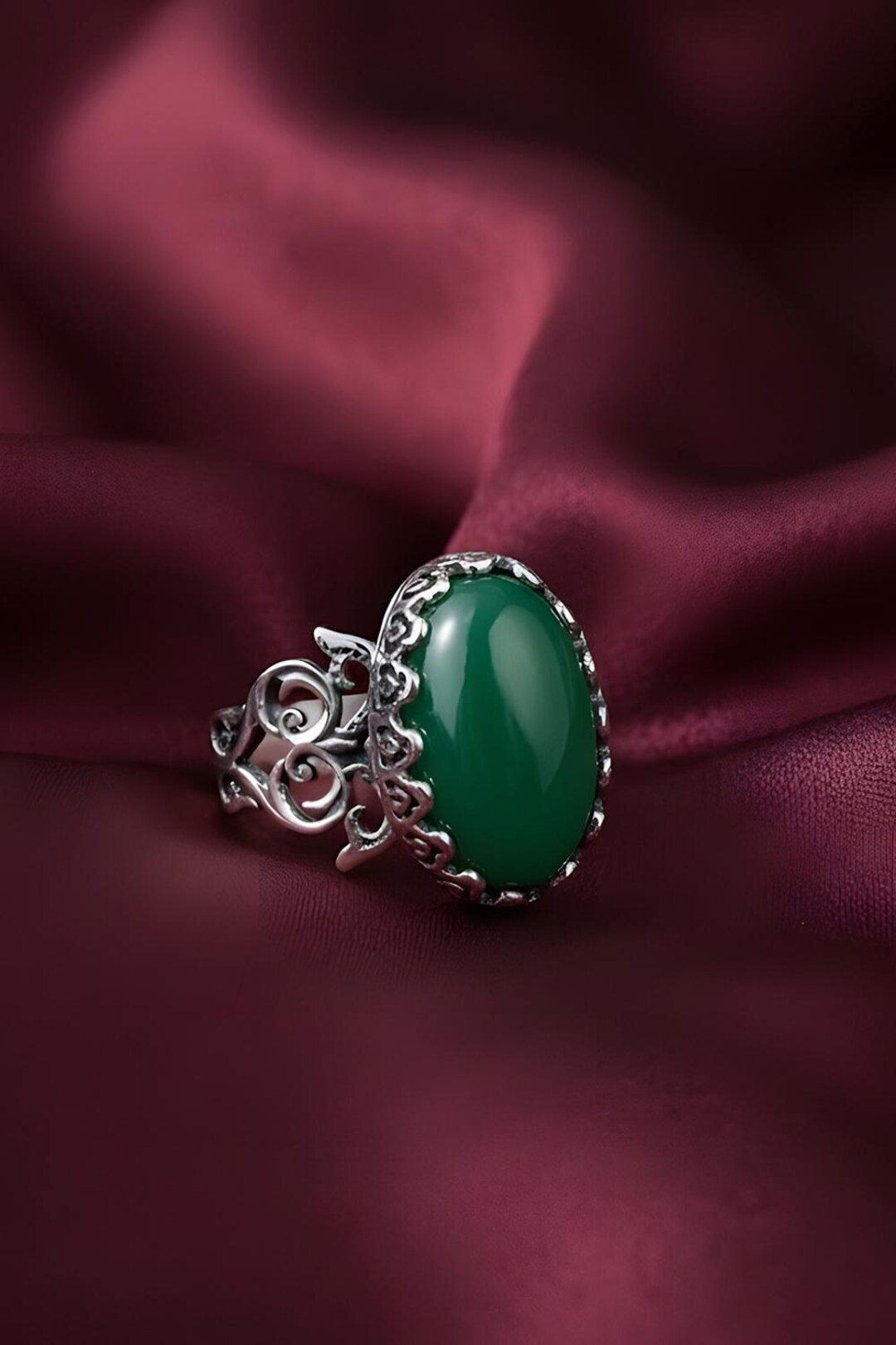 Victorian Green Agate Ring, 925 Sterling Silver Filigree, Handmade - Etsy