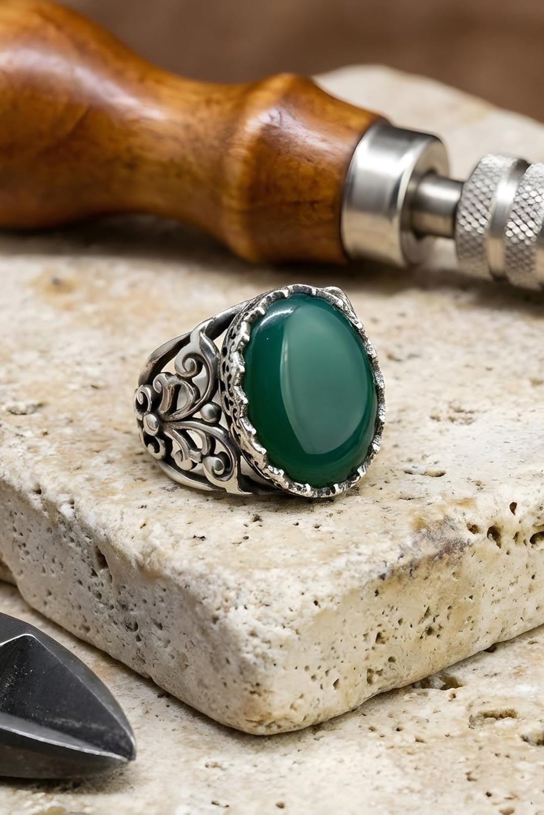 Handmade Green Agate Sterling Silver Ring – Artisan Filigree Design - Etsy