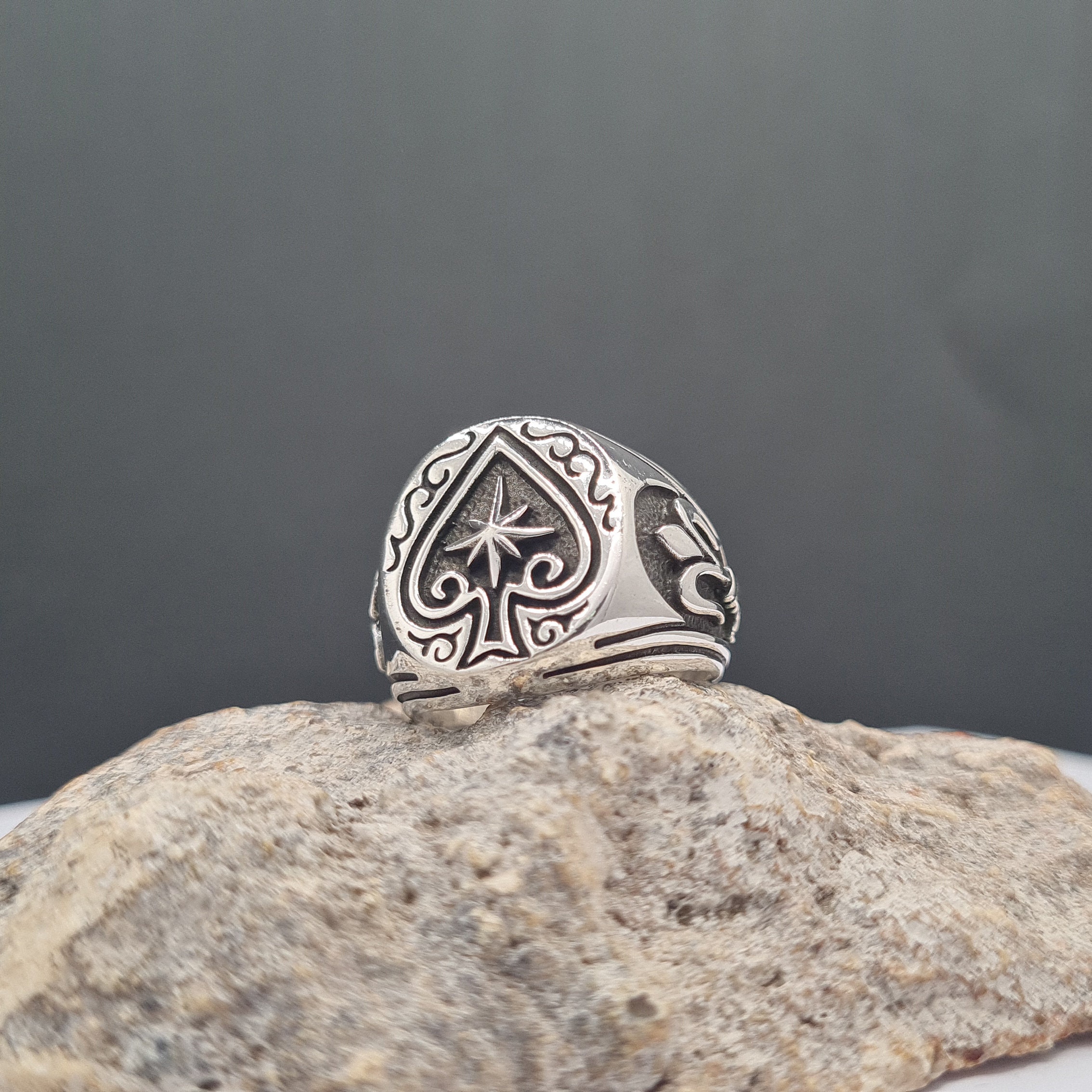 Silver Playing Card Ring Ace of Spades Men Ring Men Playing - Etsy