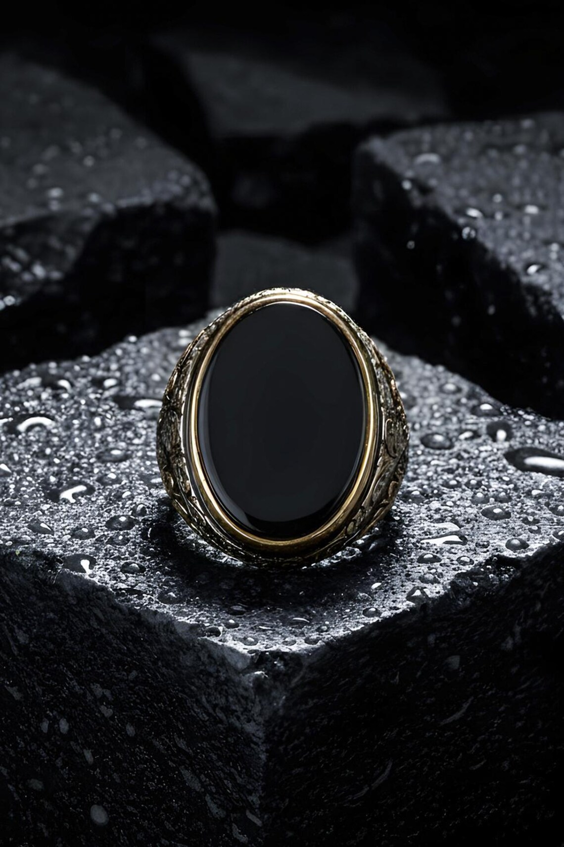 Handmade Sterling Silver Men's Ring: Engraved Onyx Gemstone - Etsy