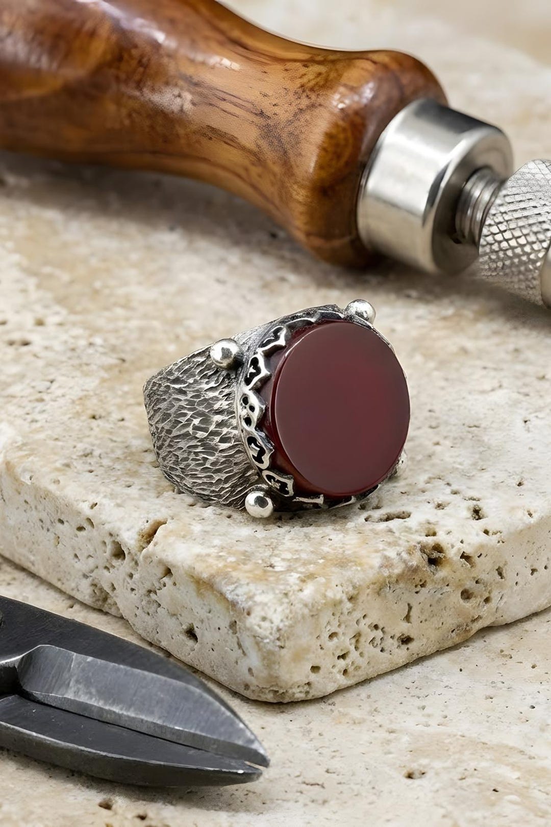 Handmade Tree Bark Sterling Silver Men's Ring With Red Agate - Etsy