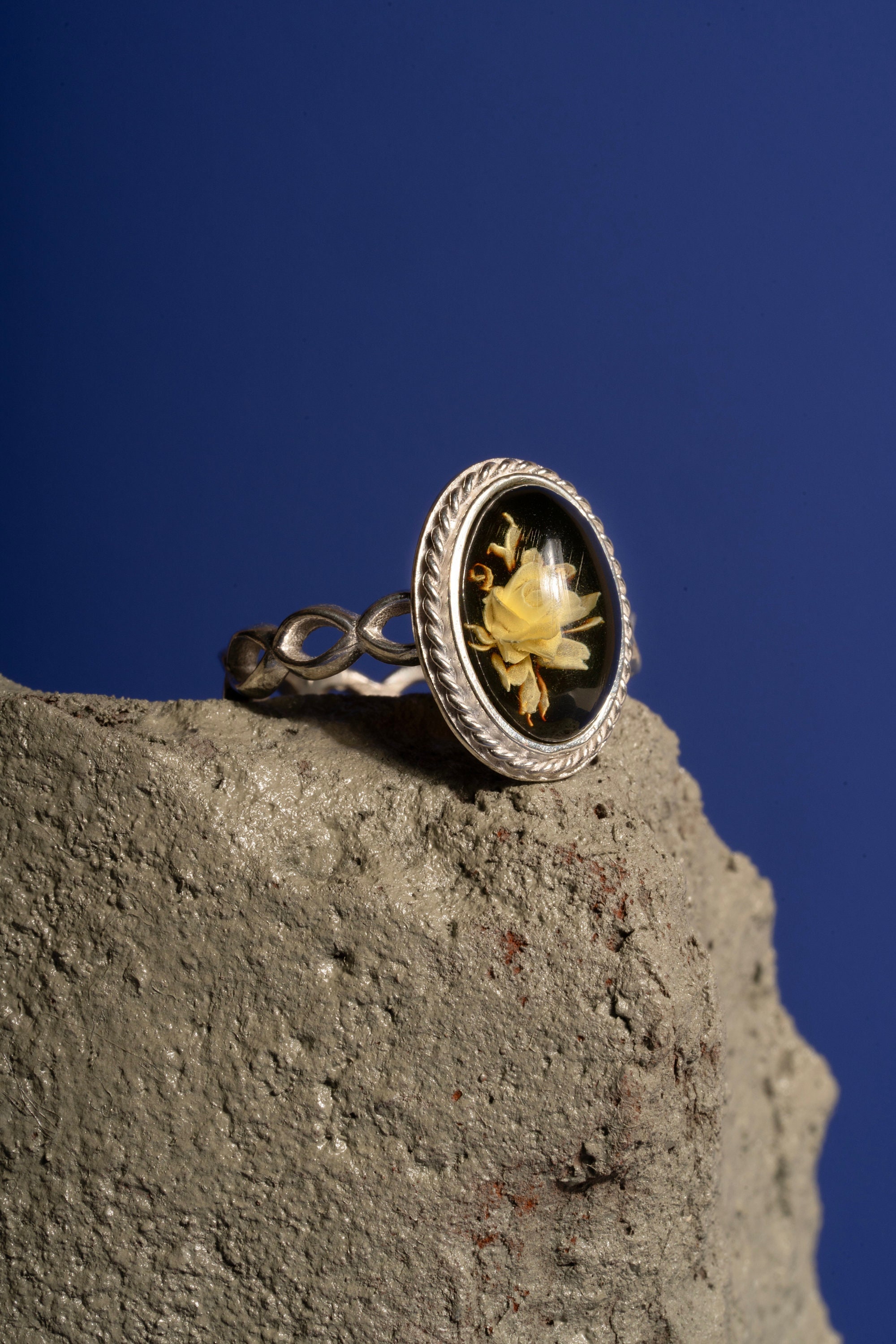 Rose Intaglio Amber Silver Ring, Silver Engagement Ring, Daintys Amber ...