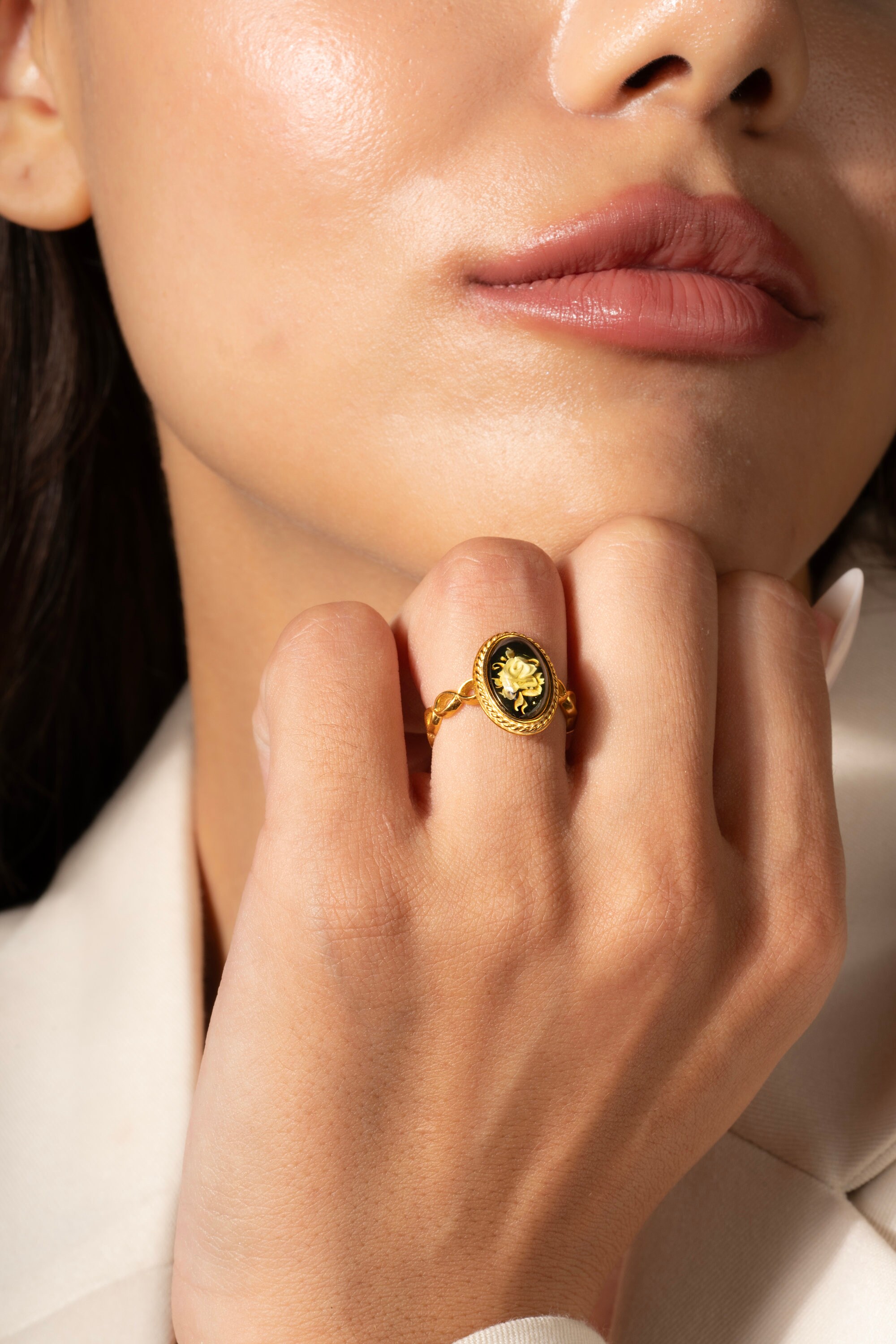 Rose Intaglio Amber Silver Ring, Silver Engagement Ring, Daintys Amber ...