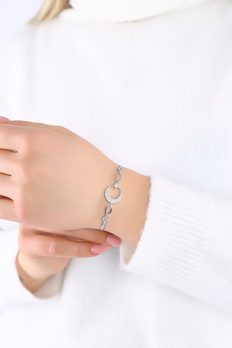 Minimal Crescent and Star Sterling Silver Bracelet Turkish - Etsy