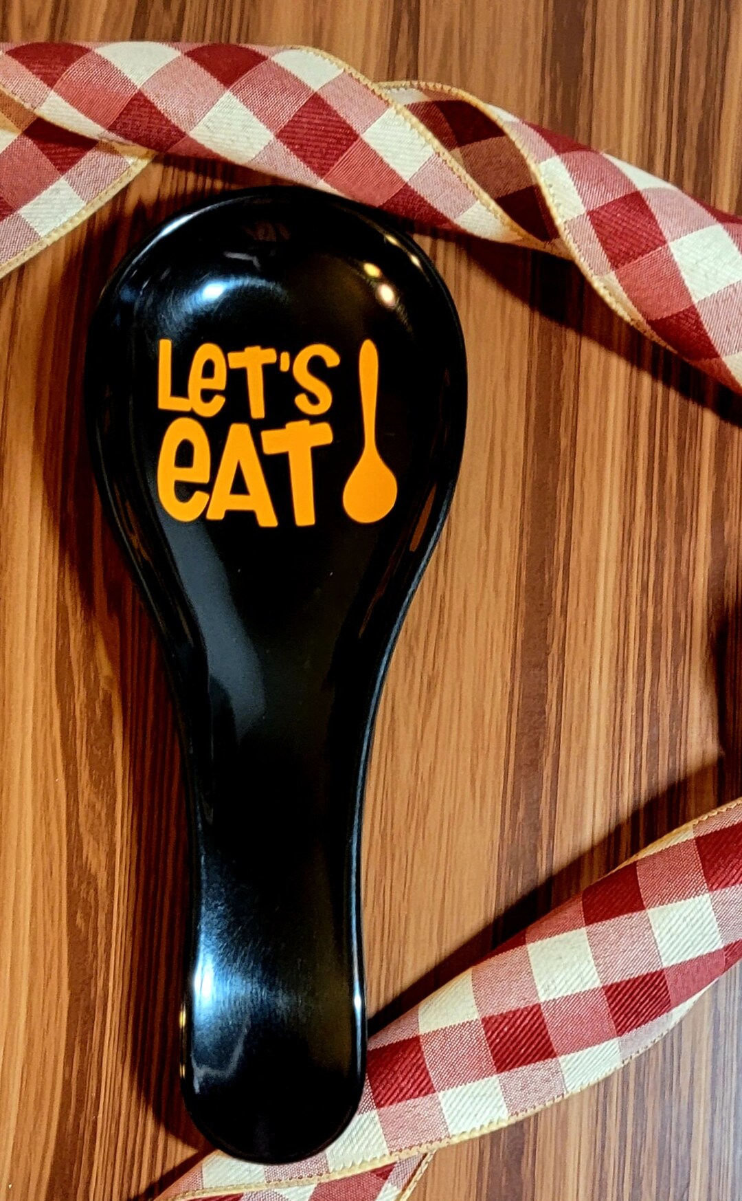 Let's Eat Spoon Rest | Festive Black Spoon Rest | Thanksgiving Spoon ...