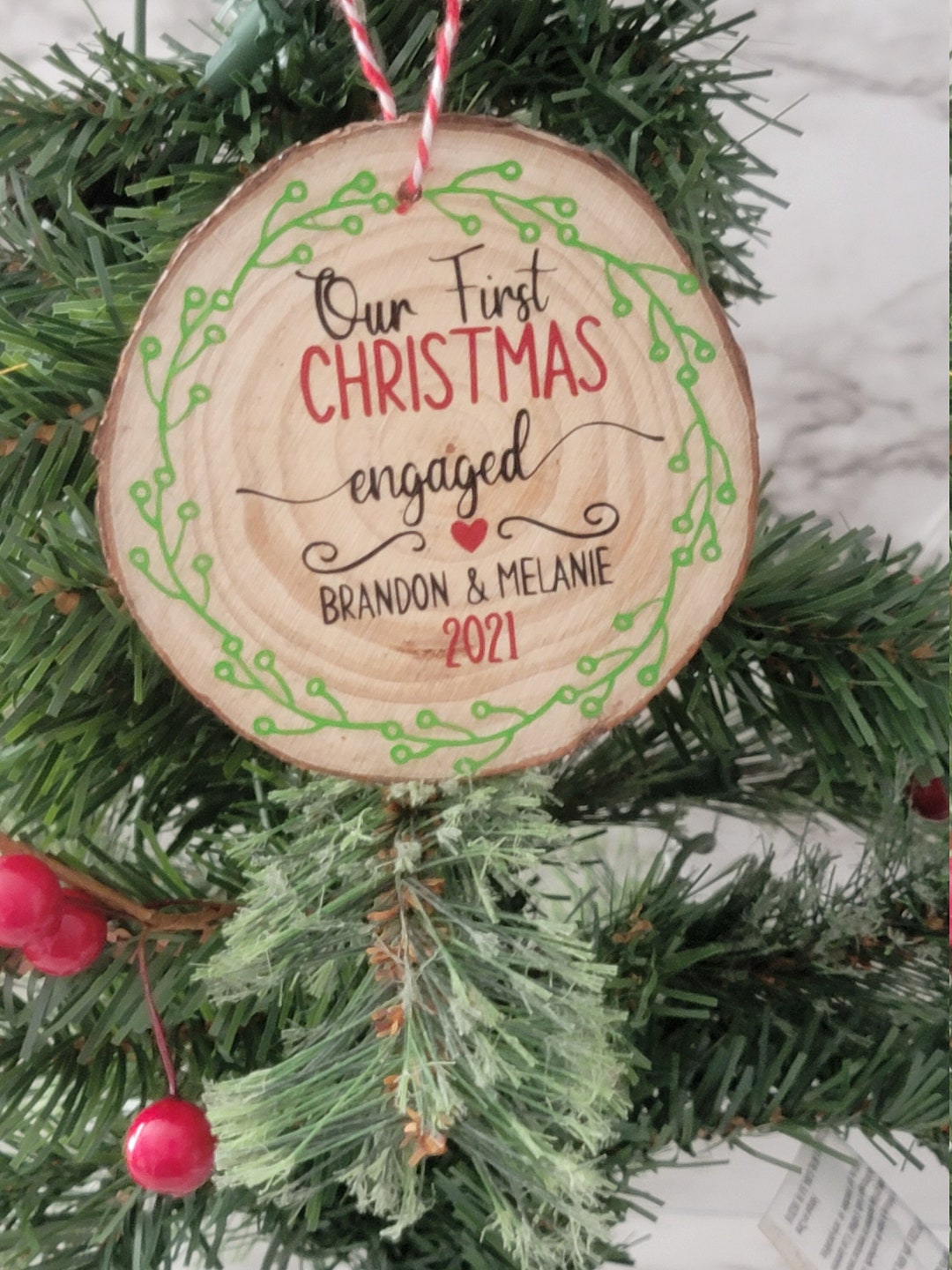 Our First Christmas Engaged Ornament | Rustic Chritmas Decor | Keepsake ...