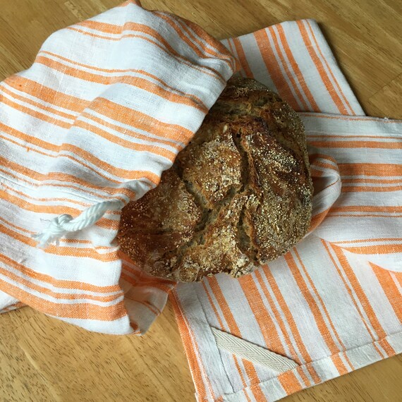 Colorful Striped Linen Bread Bag and Tea Towel Set - Etsy