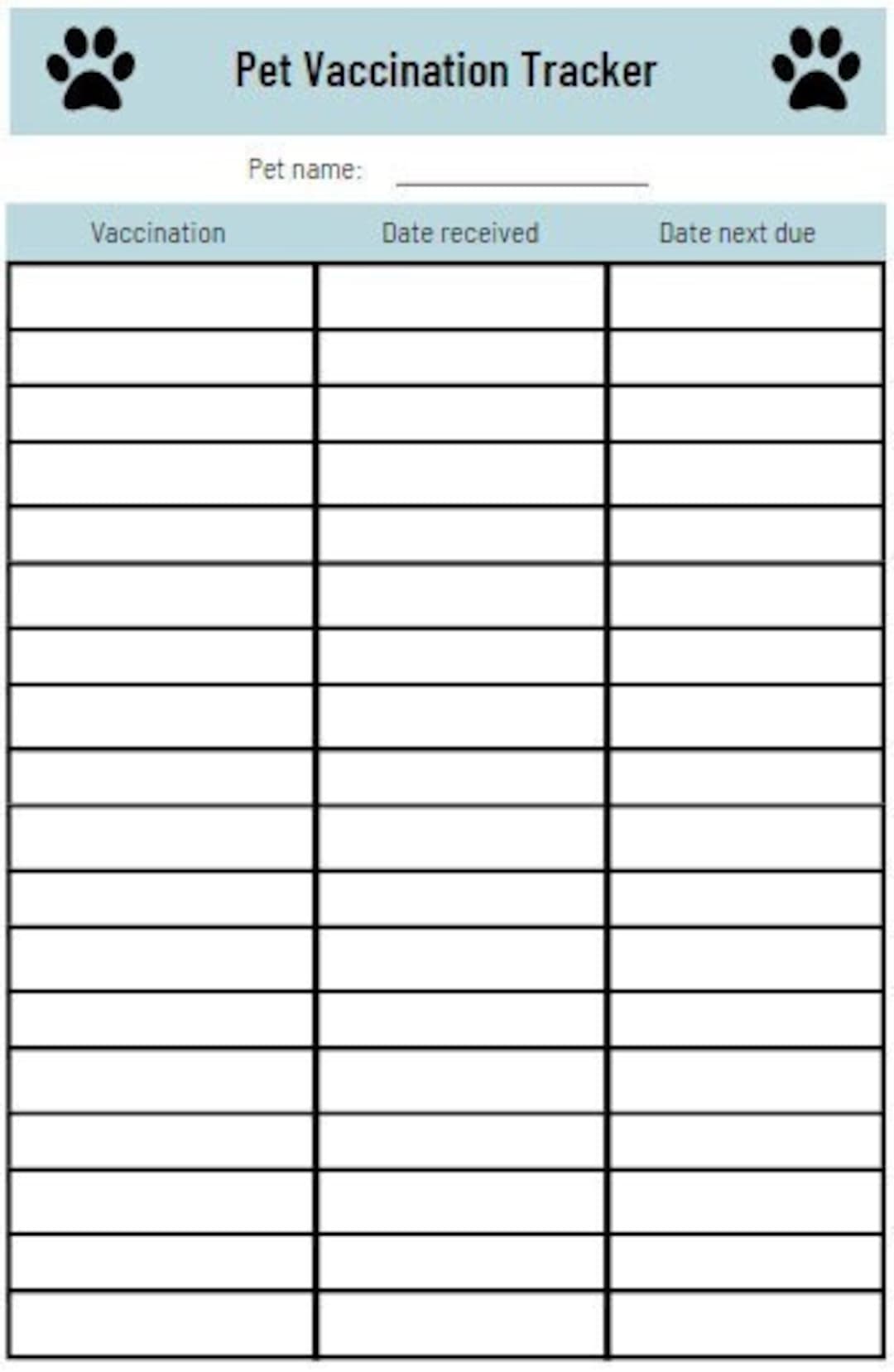 Pet Vaccination Tracker- Digital Download - Etsy