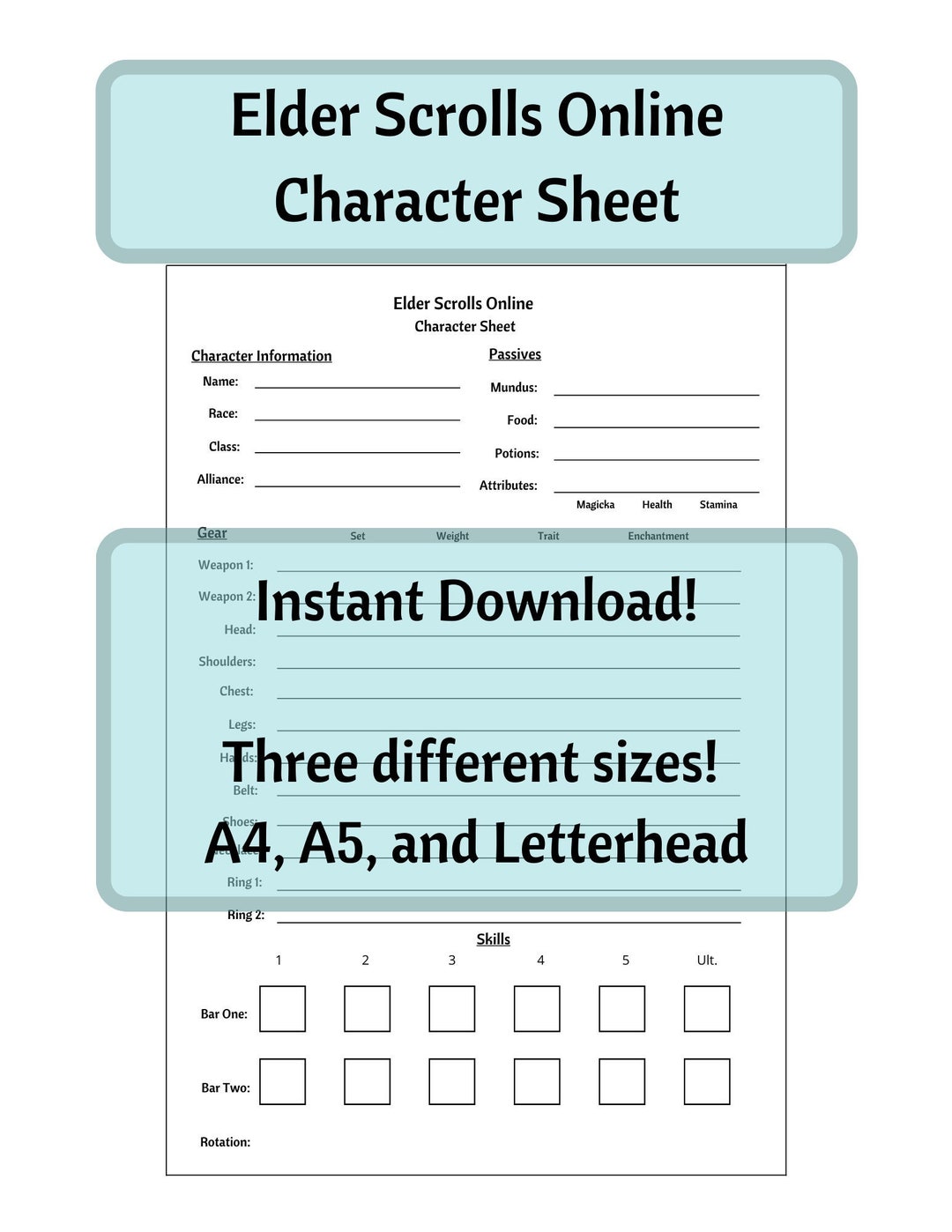 Elder Scrolls Online Character Sheet - Etsy Canada