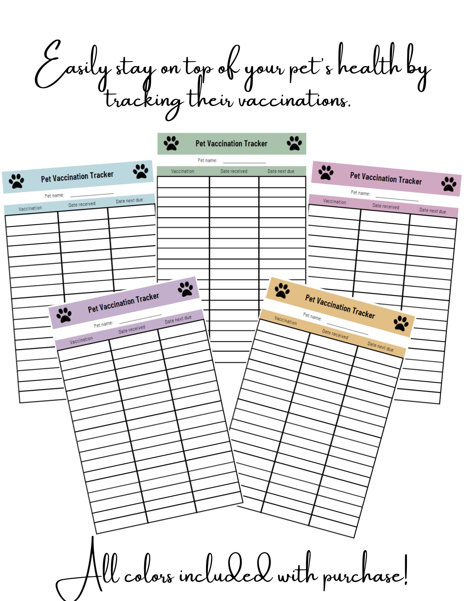 Pet Vaccination Tracker- Digital Download - Etsy