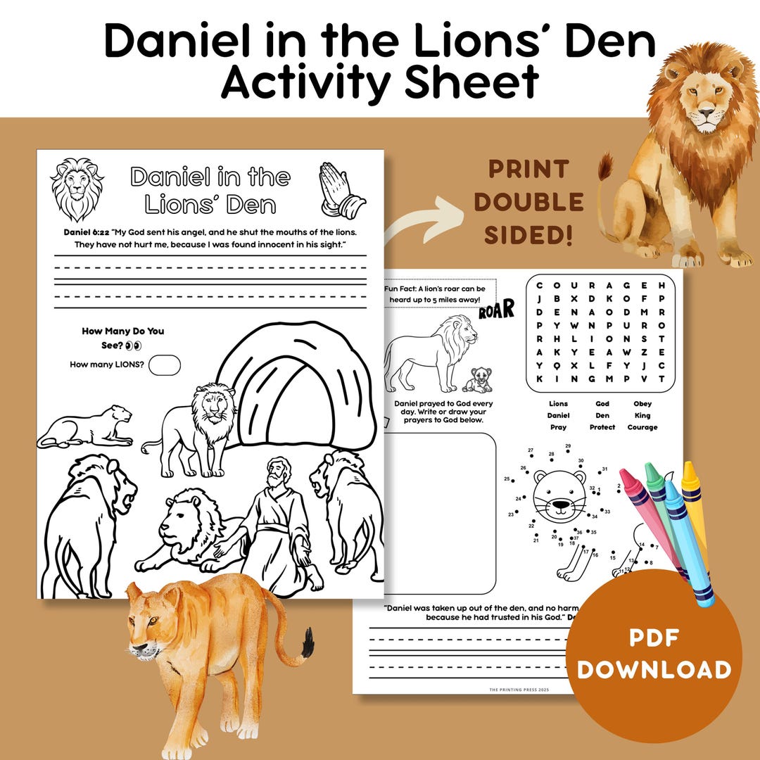 Daniel & the Lions' Den, Activity Sheet, Bible Class, Activity Placemat ...