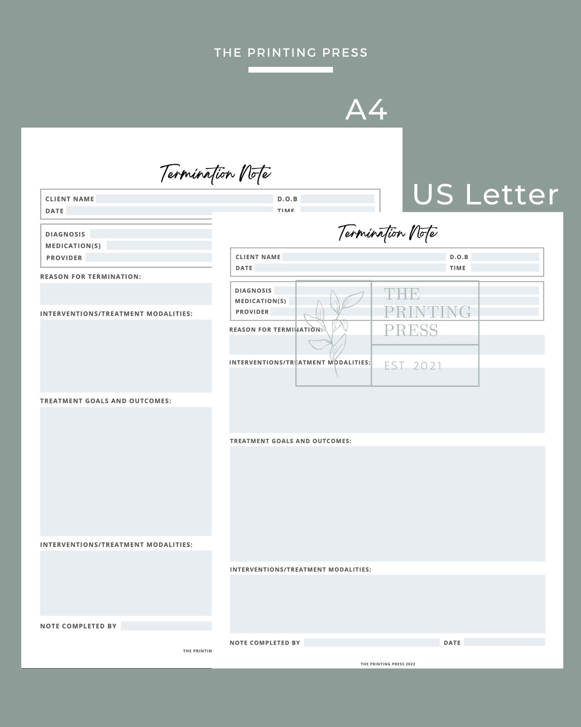 Therapy Termination Note Template, Fillable Counseling Form (digital ...
