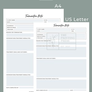 Therapy Termination Note Template, Fillable Counseling Form (digital ...
