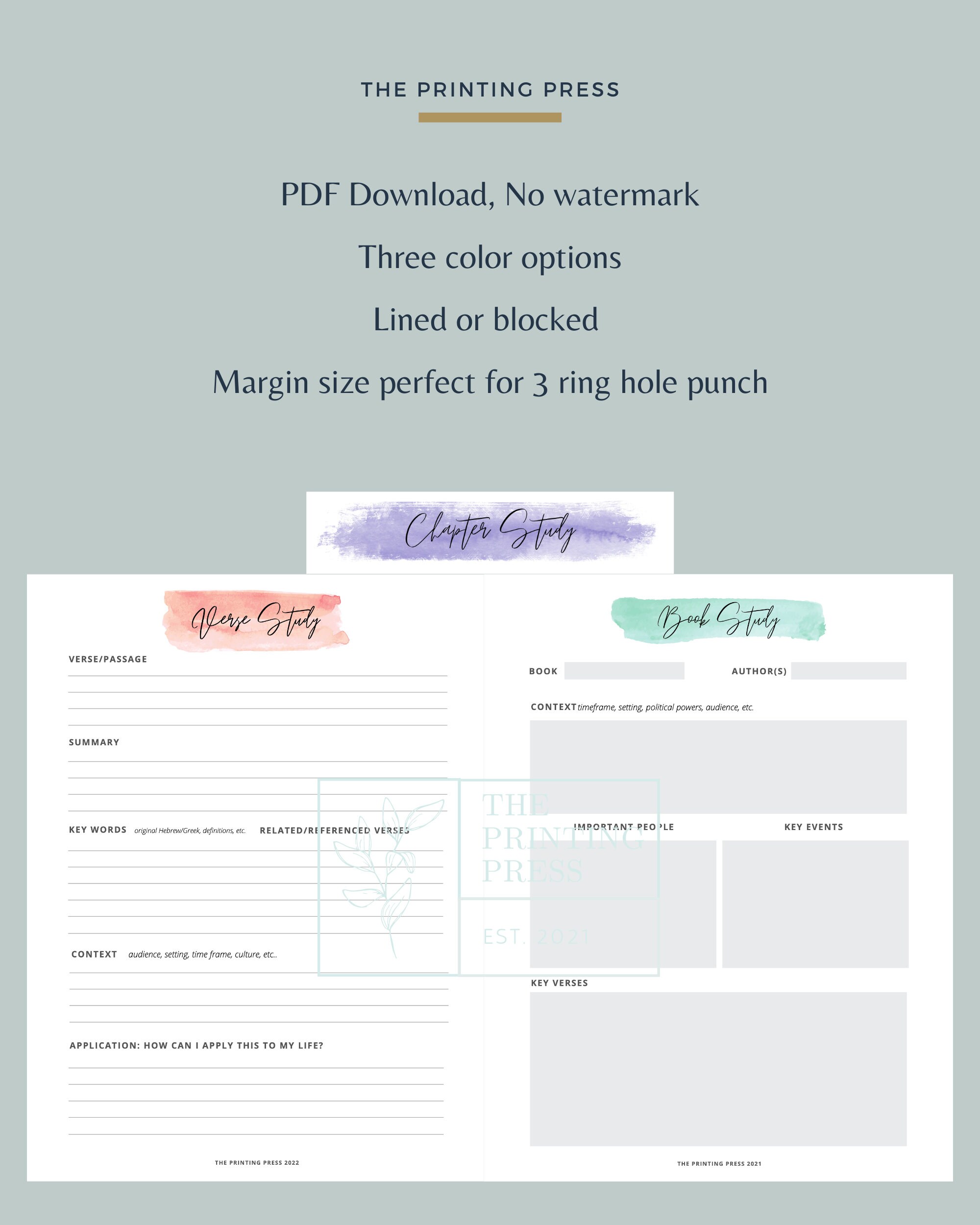 Bible Study Template Bundle | Book, Chapter, Verse (PDF Instant ...