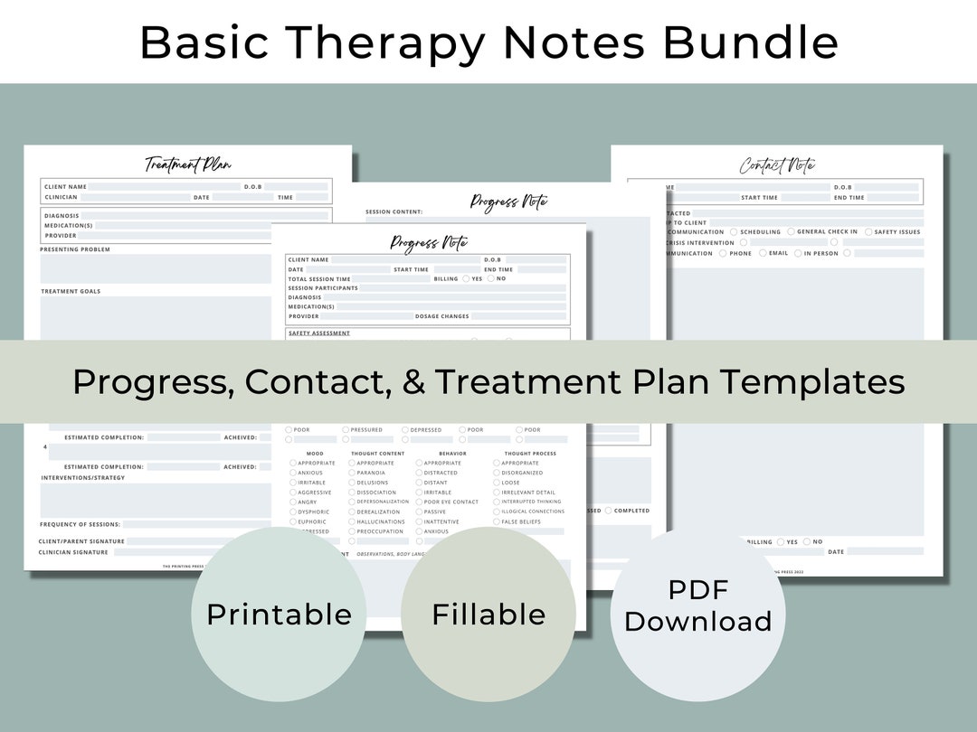 Basic Therapy Notes Bundle, Therapy Tools, Progress Notes, Treatment ...