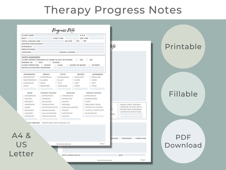 Therapy Progress Note Template Fillable & Editable Form - Etsy