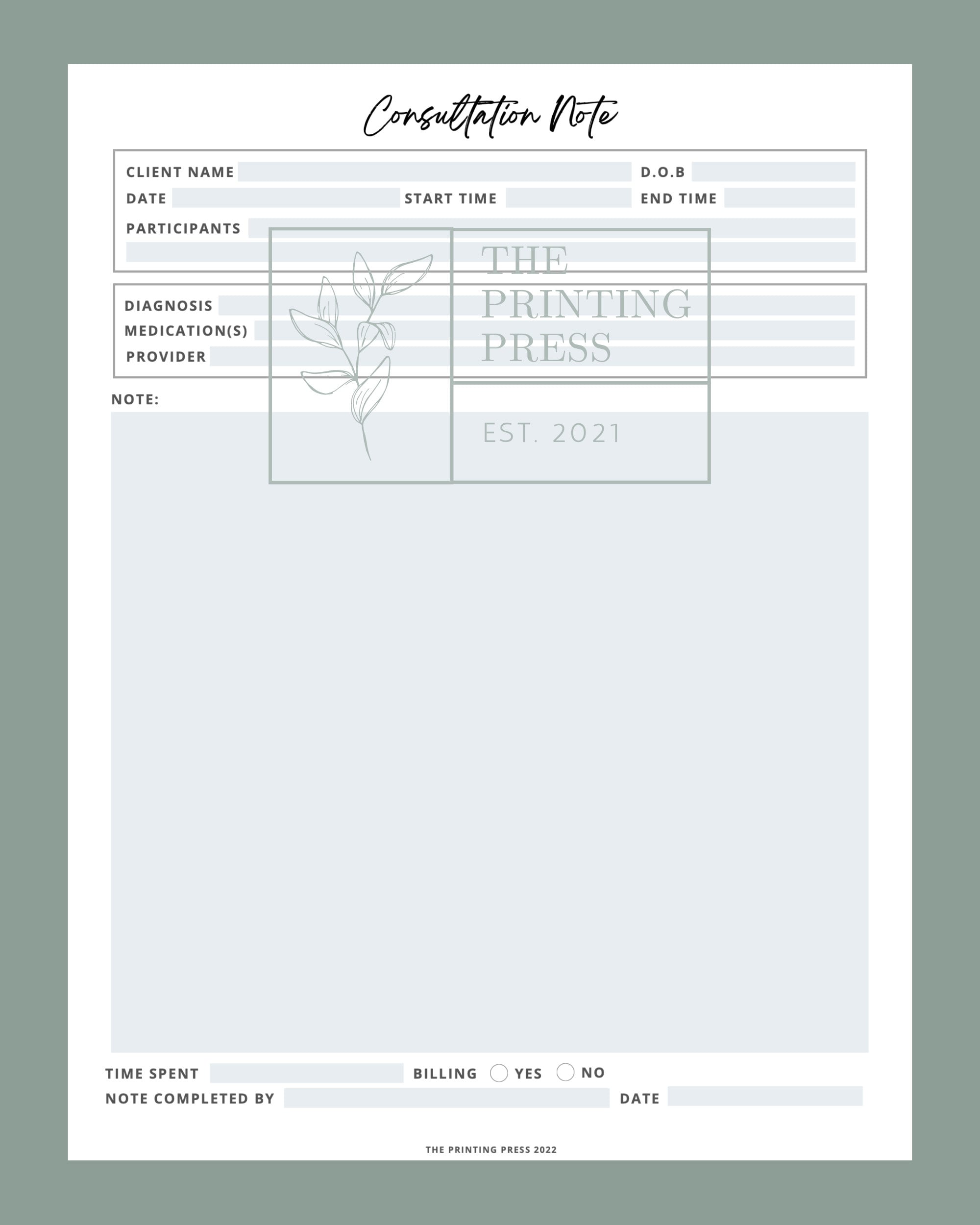 Therapy Consultation Note Template, Fillable & Printable (PDF Download ...