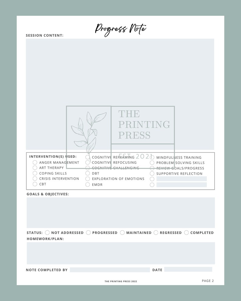 Therapy Progress Note Template, Fillable & Editable Form, Counseling ...