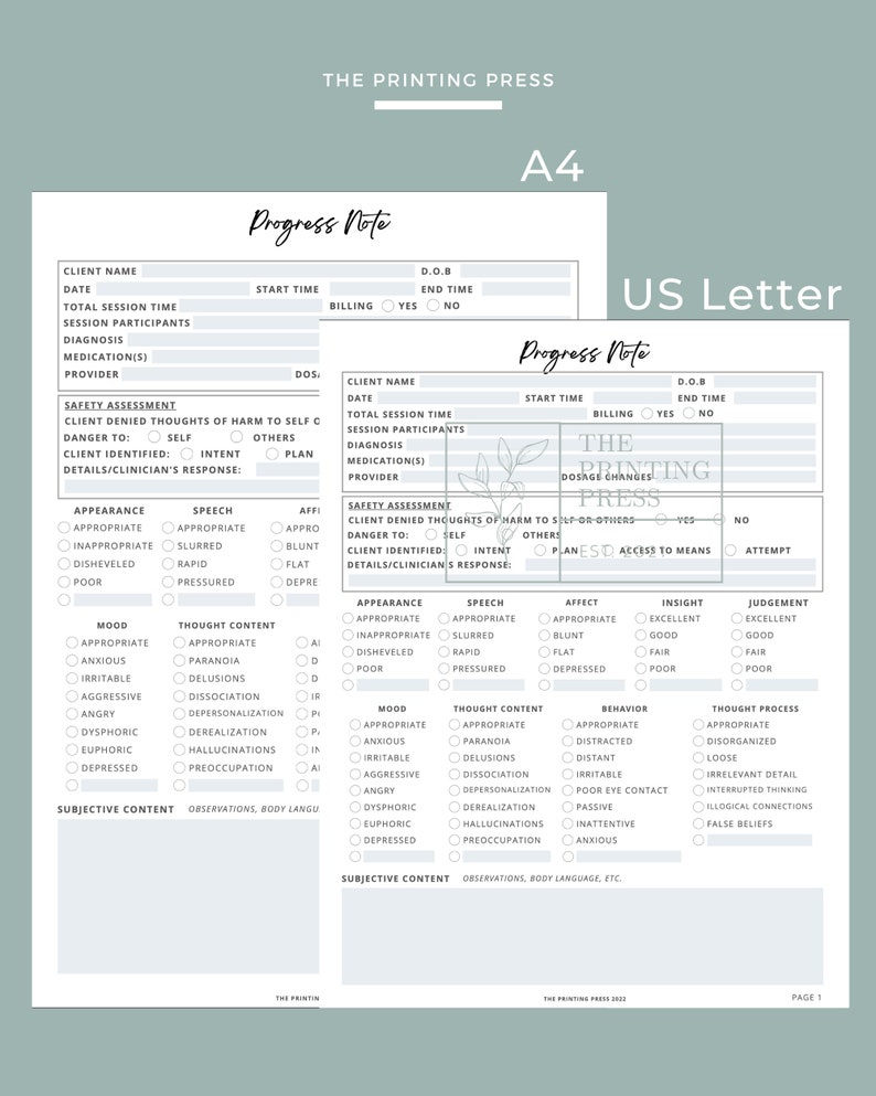 Therapy Progress Note Template, Fillable & Editable Form, Counseling ...