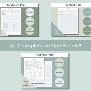 Therapy Notes Bundle, Progress, Contact & Treatment Plan (A4 PDF) - Etsy