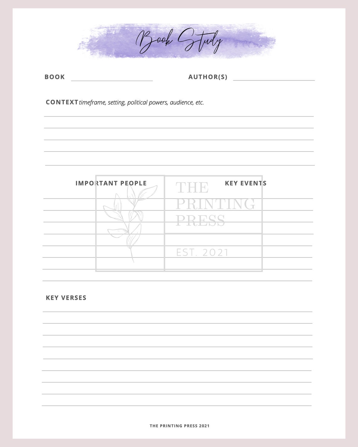 Bible Book Study Template, Printable PDF, Women's Study (digital ...