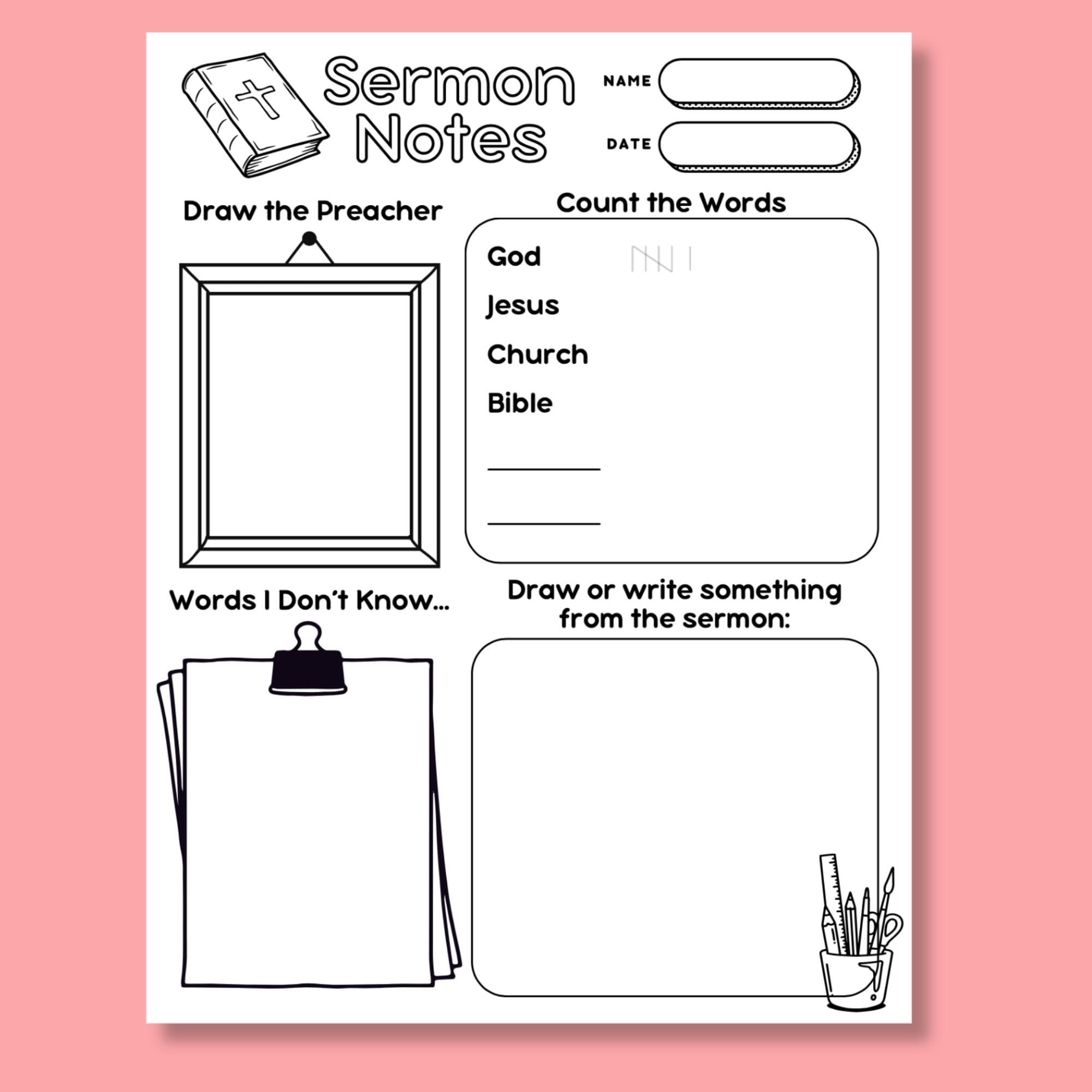Sermon Notes Printable for Kids | Children's Bible Study Printable ...
